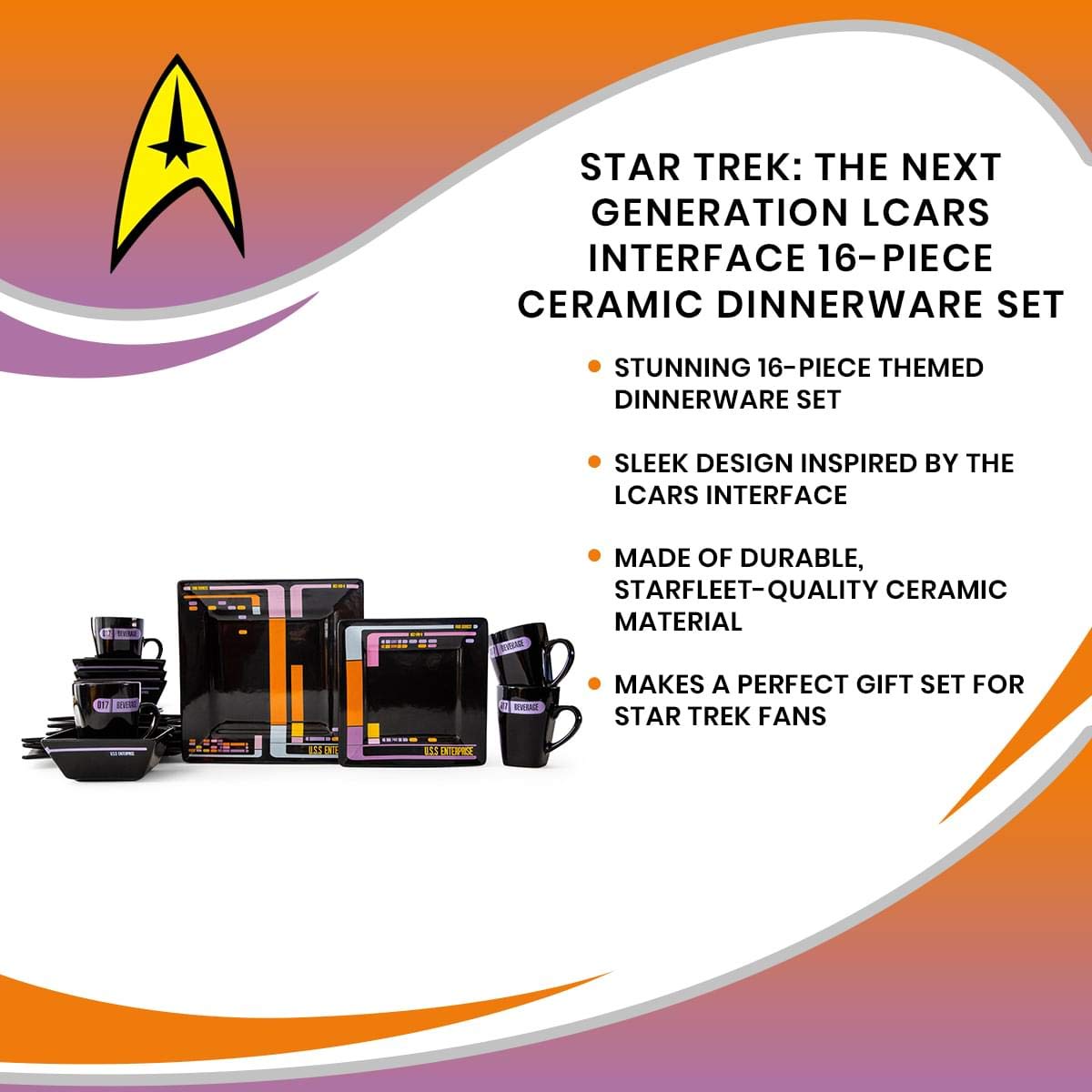 Star Trek: The Next Generation LCARS Interface 16-Piece Ceramic Dinnerware Set