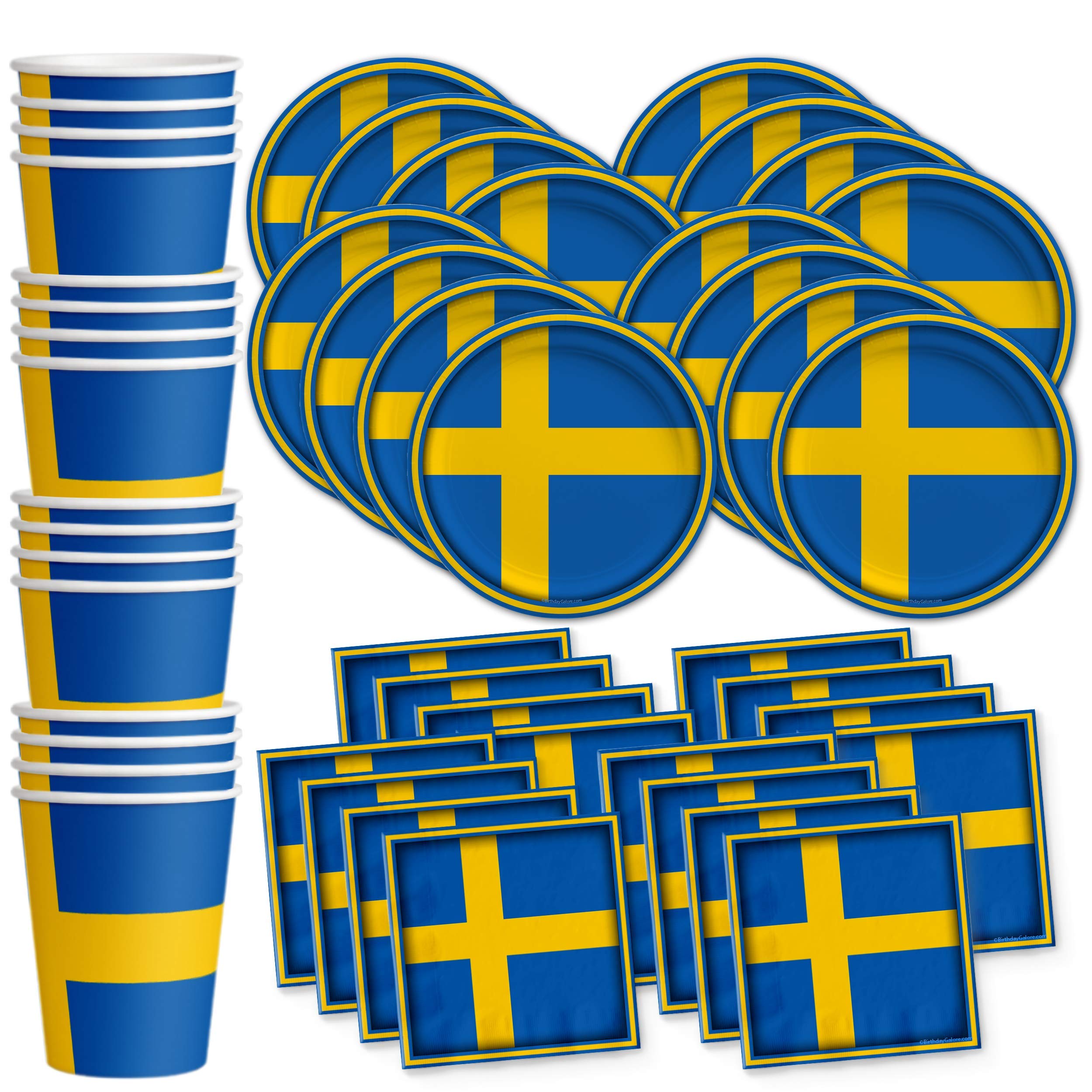 Swedish Flag Birthday Party Supplies Set Plates Napkins Cups Tableware Kit for 16