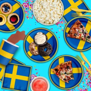 Swedish Flag Birthday Party Supplies Set Plates Napkins Cups Tableware Kit for 16