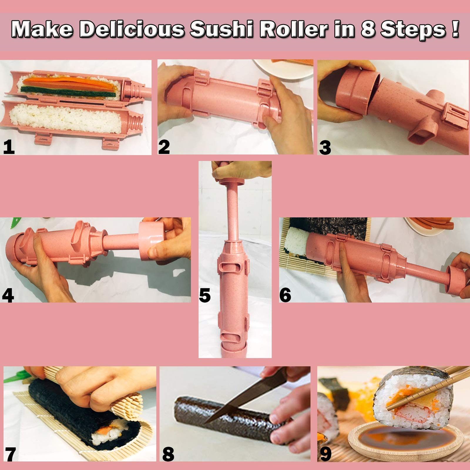 Sushi Mold All In One Sushi Bazooka Maker DIY Rice&Sushi Roller Machine Sushi Maker Sushi Making Kit&Set Kitchen Sushi Tool Easy Sushi Rolling Cooking Beginner Sushi Kit Best kitchen Sushi Rice