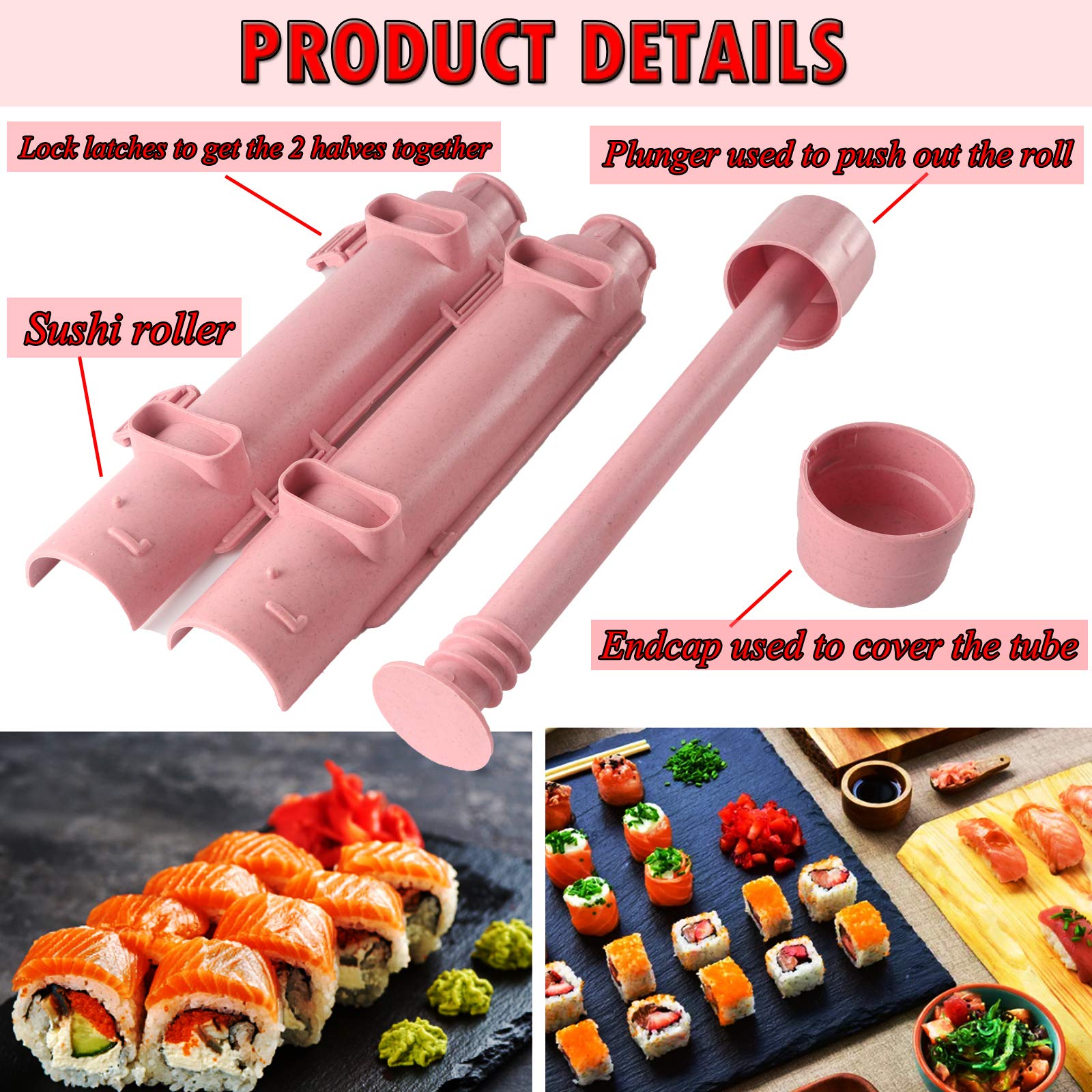 Sushi Mold All In One Sushi Bazooka Maker DIY Rice&Sushi Roller Machine Sushi Maker Sushi Making Kit&Set Kitchen Sushi Tool Easy Sushi Rolling Cooking Beginner Sushi Kit Best kitchen Sushi Rice