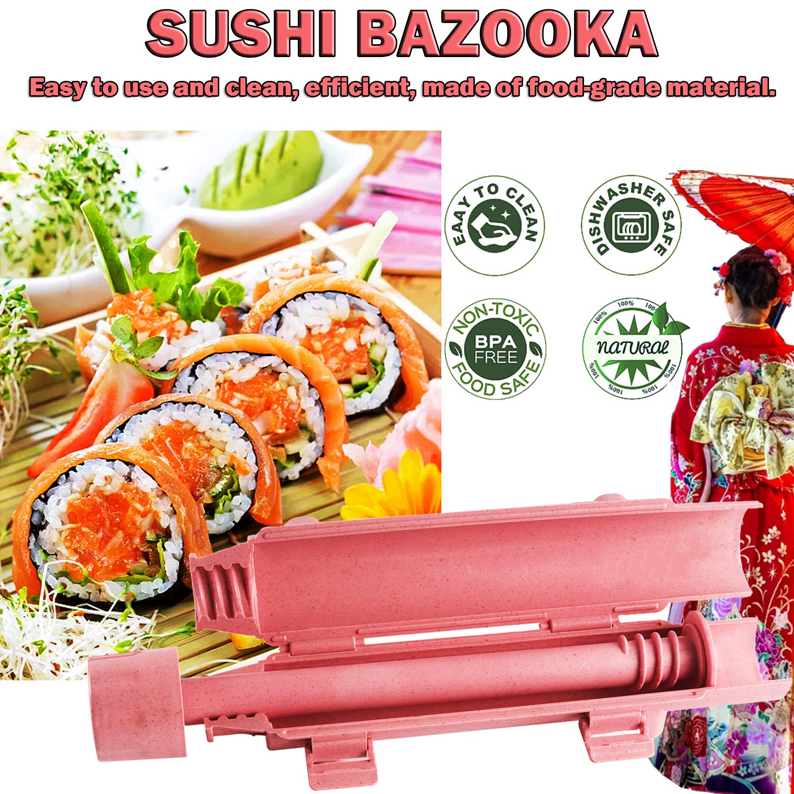 Sushi Mold All In One Sushi Bazooka Maker DIY Rice&Sushi Roller Machine Sushi Maker Sushi Making Kit&Set Kitchen Sushi Tool Easy Sushi Rolling Cooking Beginner Sushi Kit Best kitchen Sushi Rice