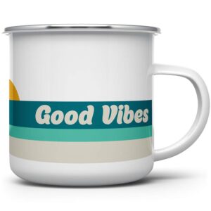 Good Vibes Retro Camper Enamel Mug, Camping Coffee Mug, Beach Surf Lover Gift, Camp Outdoor Mug (12oz)