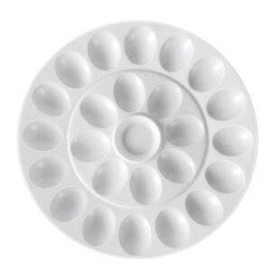 flexzion deviled egg tray - ceramic white porcelain 25 cup eggs serving tray catering platter for hard boiled devil eggs, easter eggs holder & deserts unique decorative kitchen dish plate palette