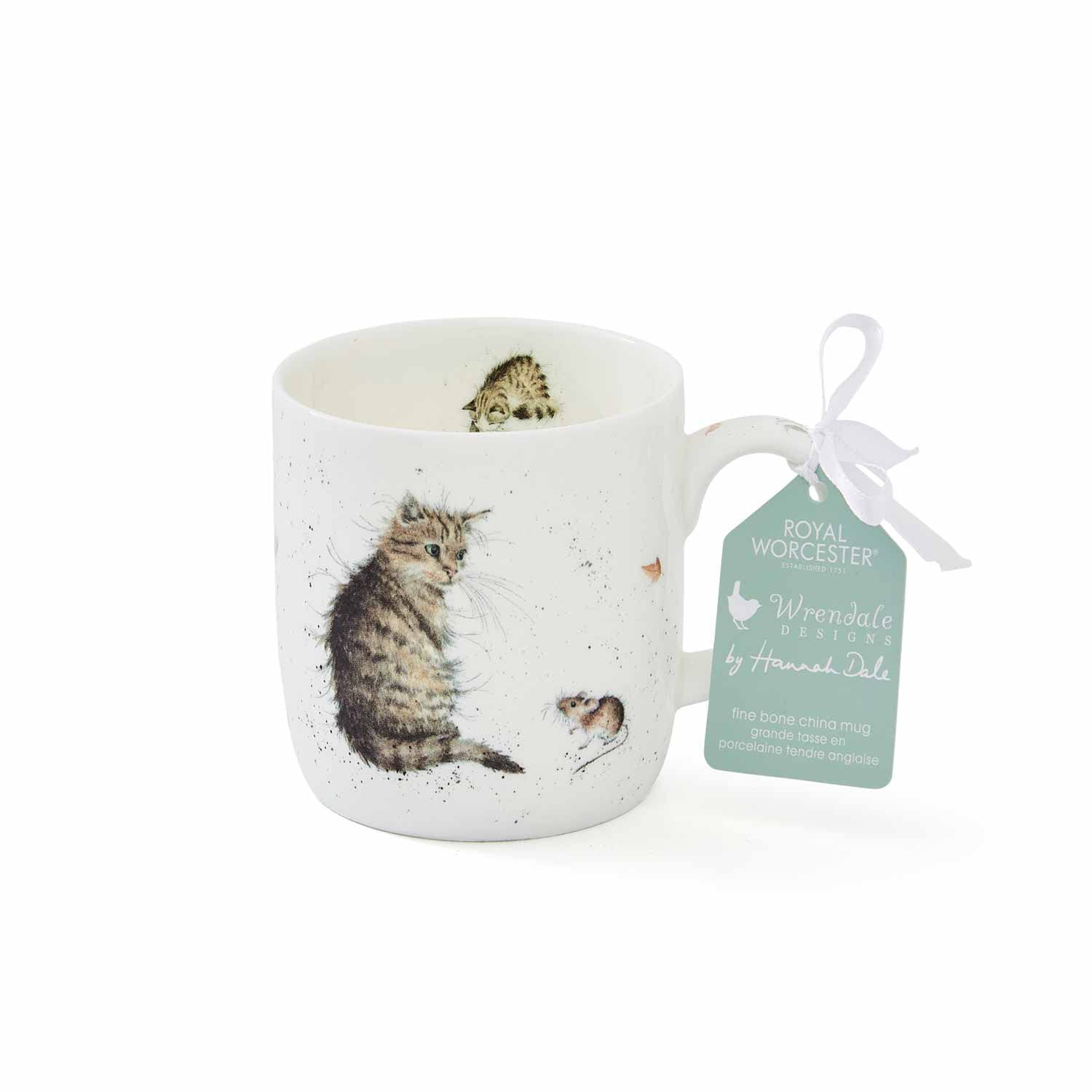 Portmeirion Royal Worcester Wrendale Designs Cat and Mouse Mug | 14 Ounce Large Coffee Mug with Cat Design | Made from Fine Bone China | Microwave and Dishwasher Safe