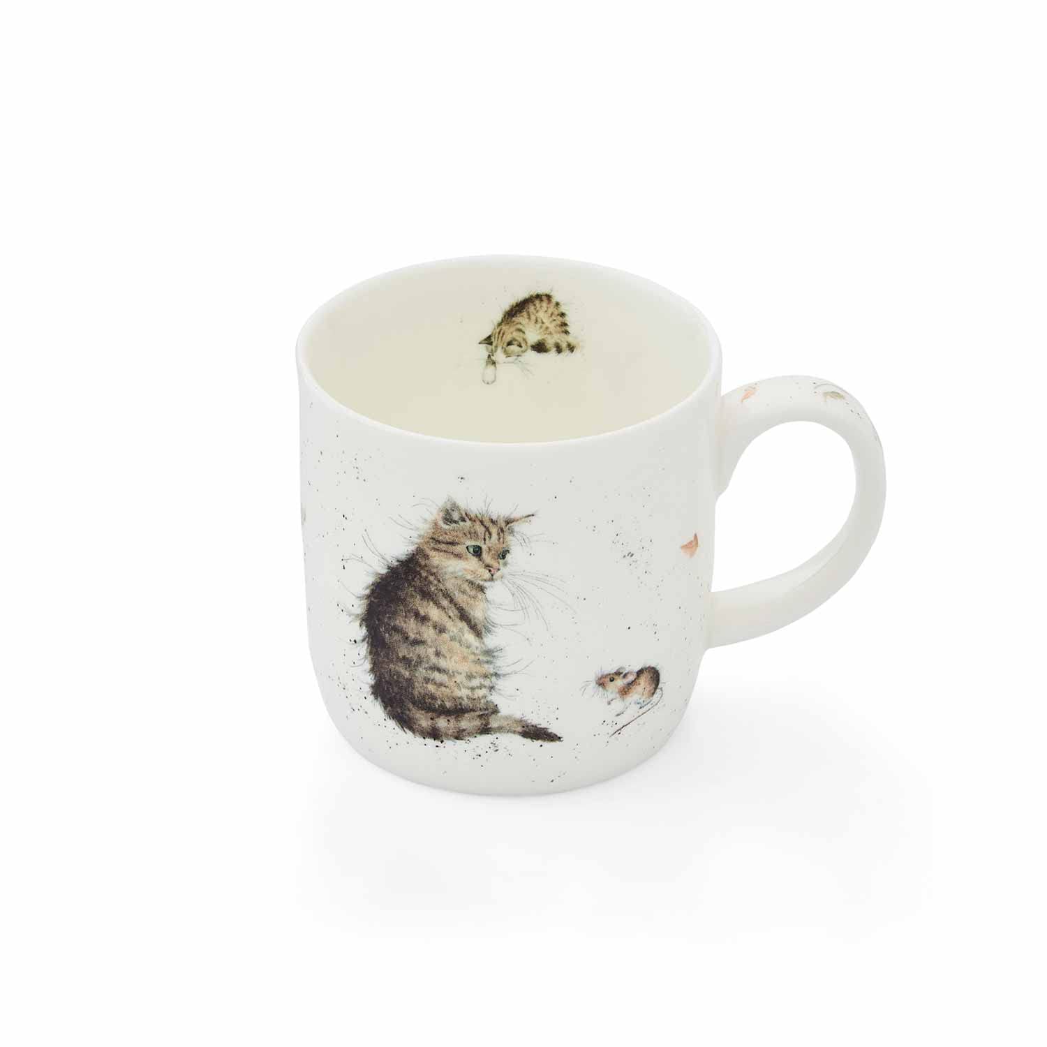 Portmeirion Royal Worcester Wrendale Designs Cat and Mouse Mug | 14 Ounce Large Coffee Mug with Cat Design | Made from Fine Bone China | Microwave and Dishwasher Safe