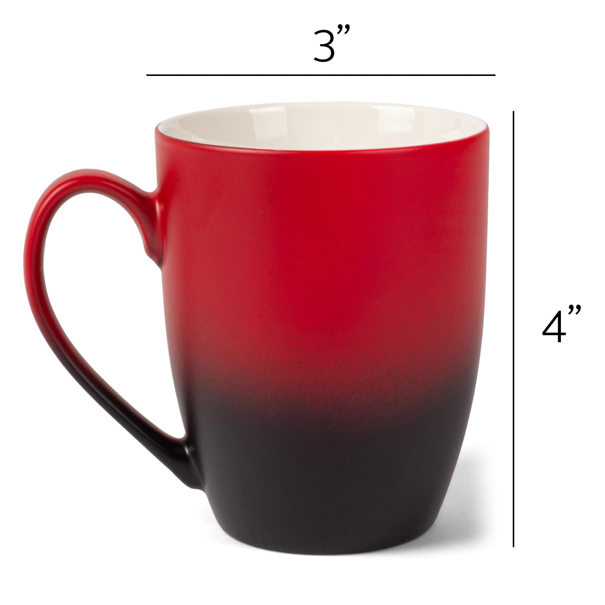 Elanze Designs Red Black Two Toned Ombre Matte 12 ounce Ceramic Stoneware Coffee Cup Mugs Set of 4