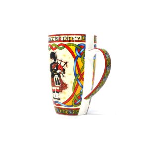 Scotland Piper Mug Cup with Scottish Red Celtic Knots Design and Highland Bagpipes by Royal Tara