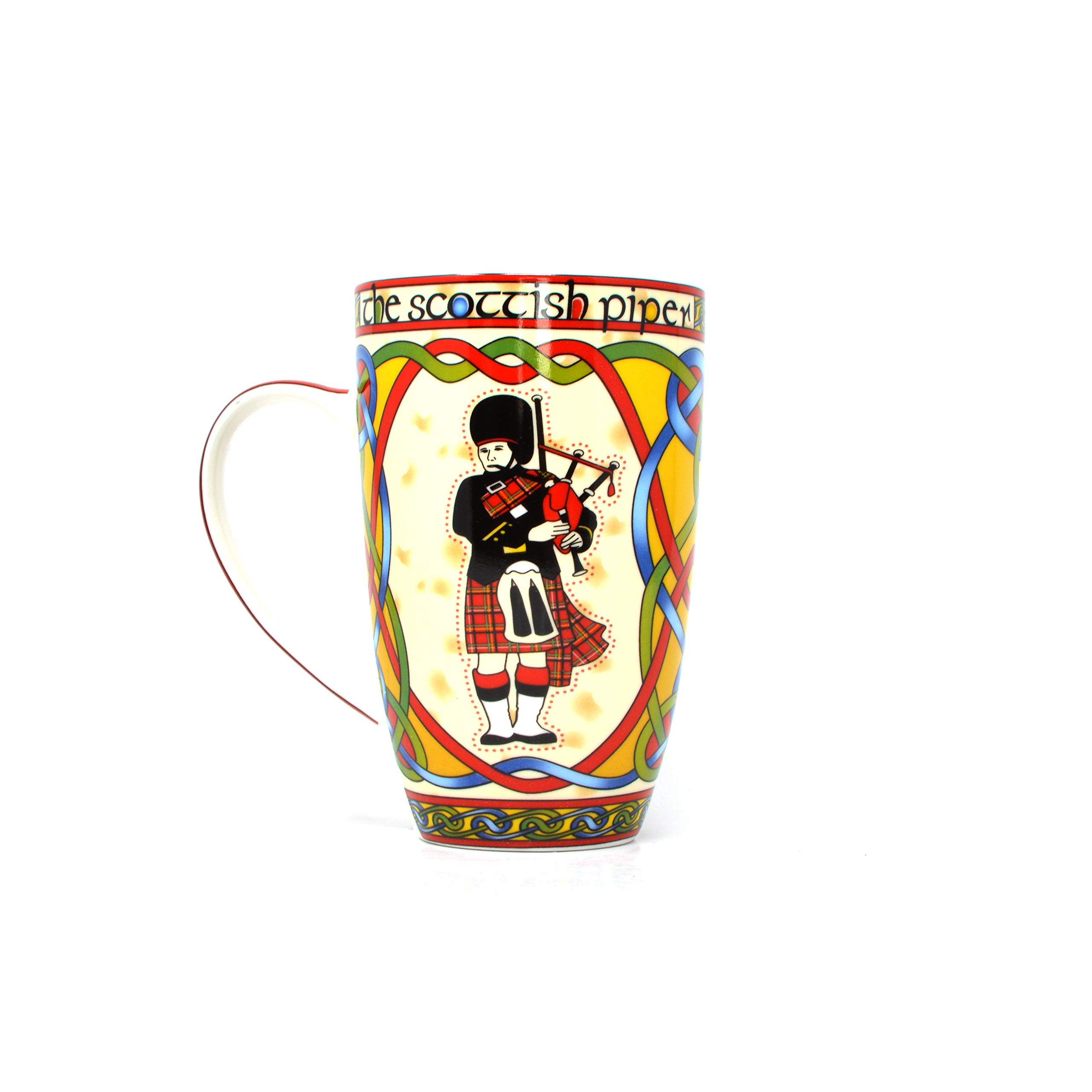 Scotland Piper Mug Cup with Scottish Red Celtic Knots Design and Highland Bagpipes by Royal Tara