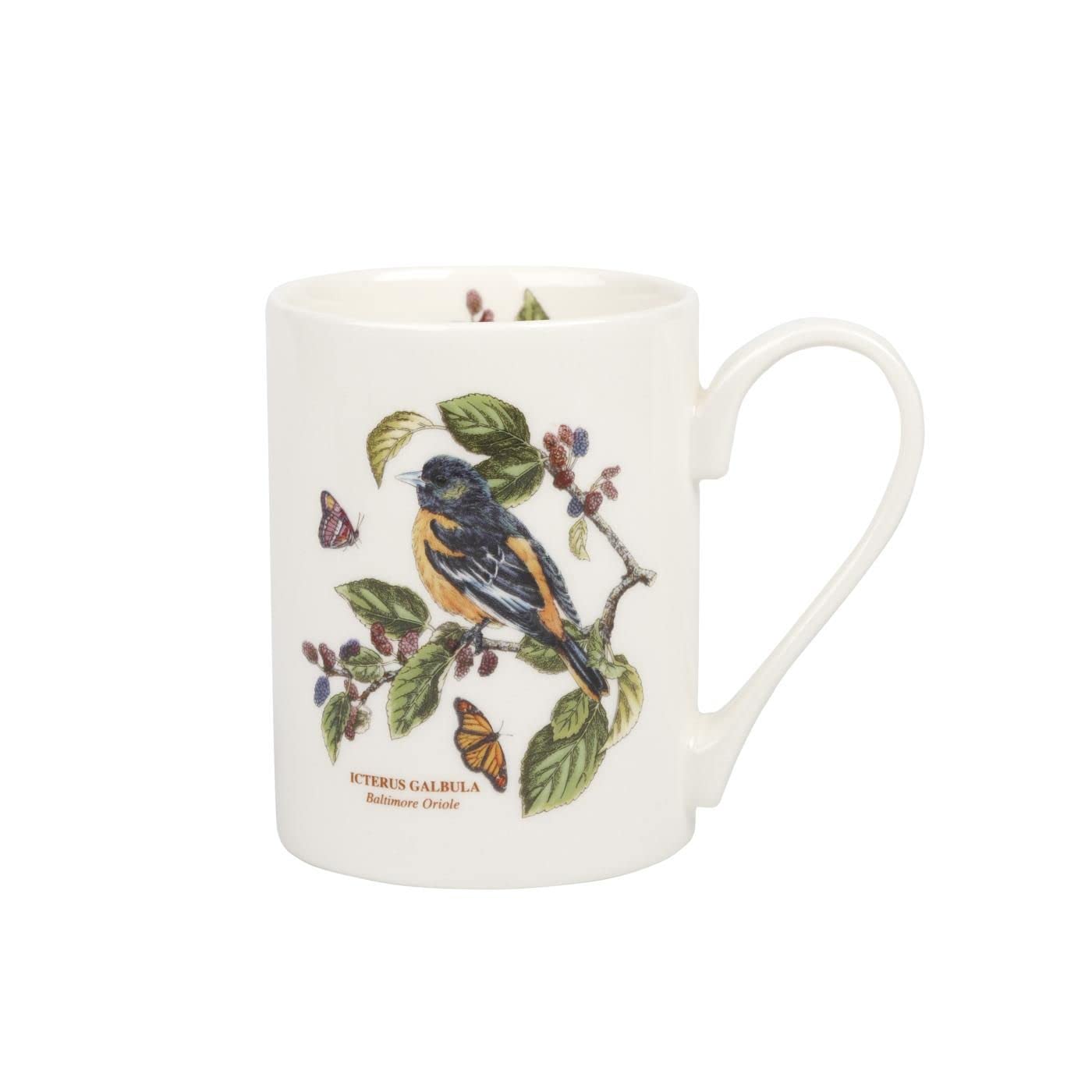 Portmeirion Botanic Garden Birds Collection Coffee Mug | 12 Ounce | Baltimore Oriole Motif | Fine Earthenware | Large Latte Mug with Handle | Dishwasher, Microwave, Freezer and Oven Safe