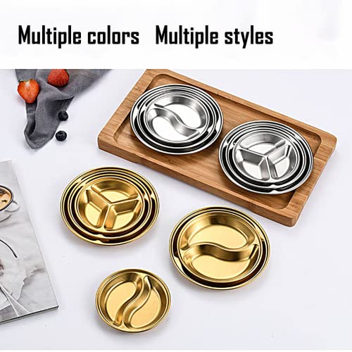 6 Pack Appetizer Plates, Mini Sauce Dishes, Side Dish Bowls, Soy Sauce Dish, Small Bowl/Dish for BBQ, Condiments, Appetizer, Dessert, Sushi, 3 sizes, large, medium and small. (Golden, 3 Compartment)