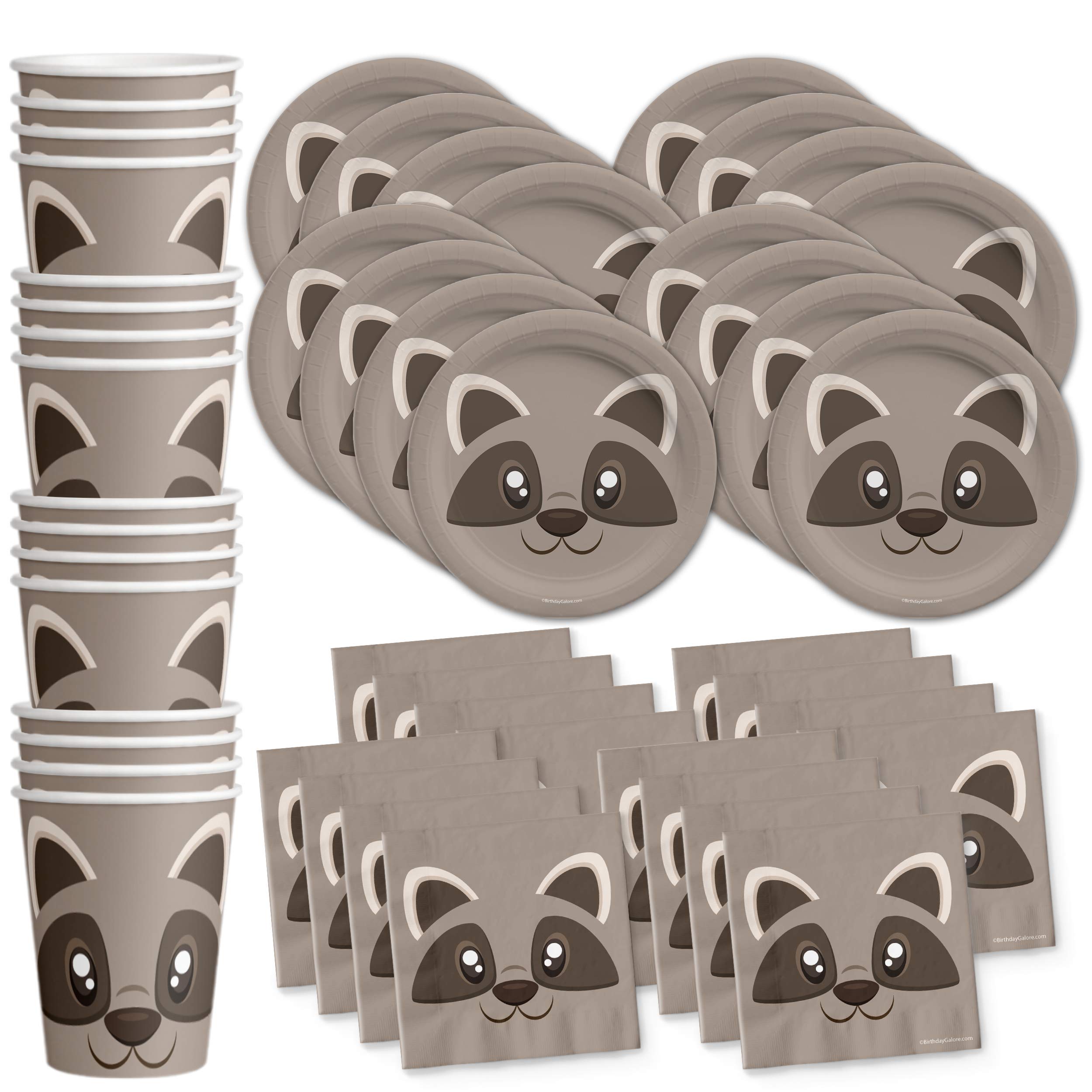 Raccoon Birthday Party Supplies Set Plates Napkins Cups Tableware Kit for 16