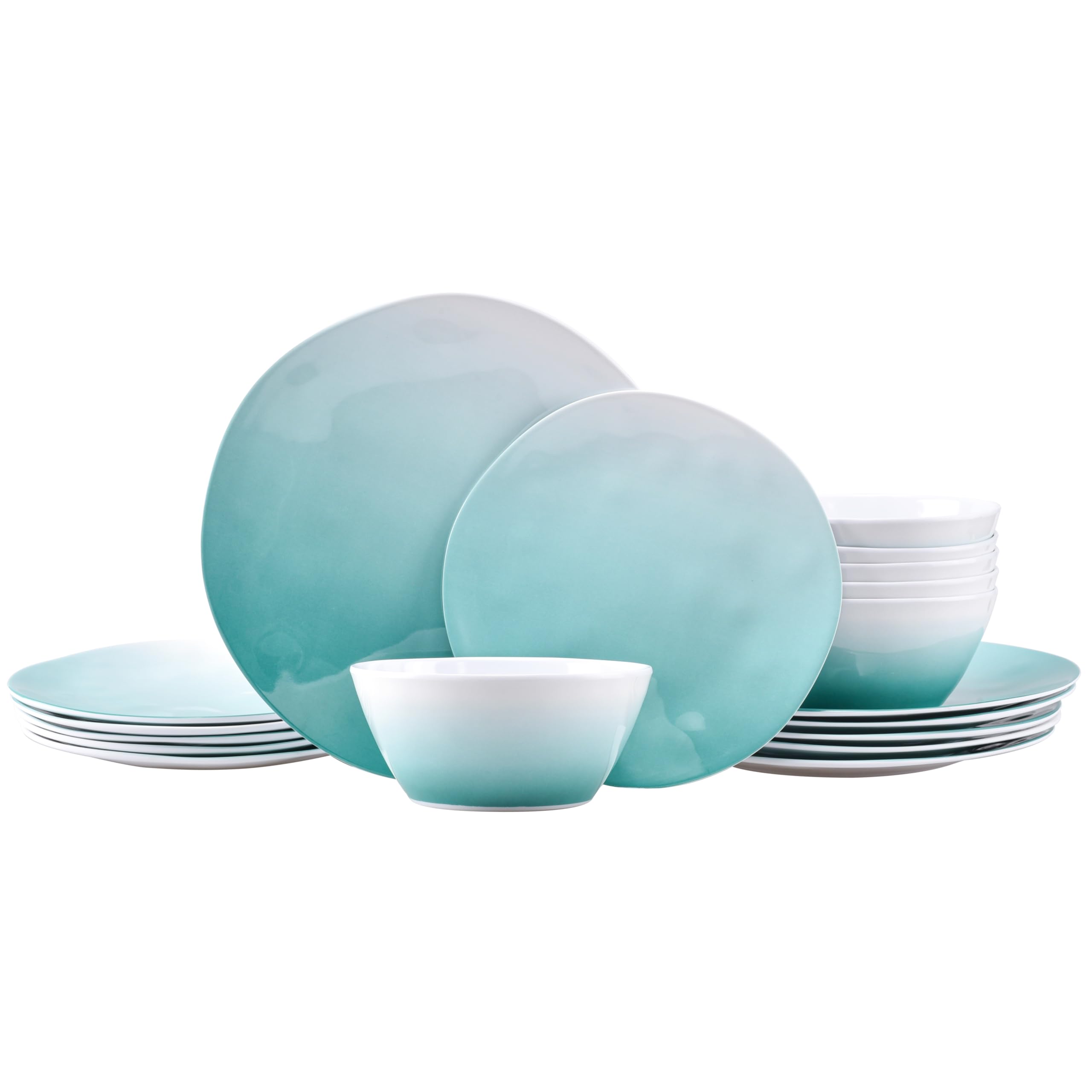 Joviton Home 18-Piece Teal Turquoise Ombre Melamine Dinnerware Sets for 6,Outdoor Plates and Bowls Sets (Turquoise)