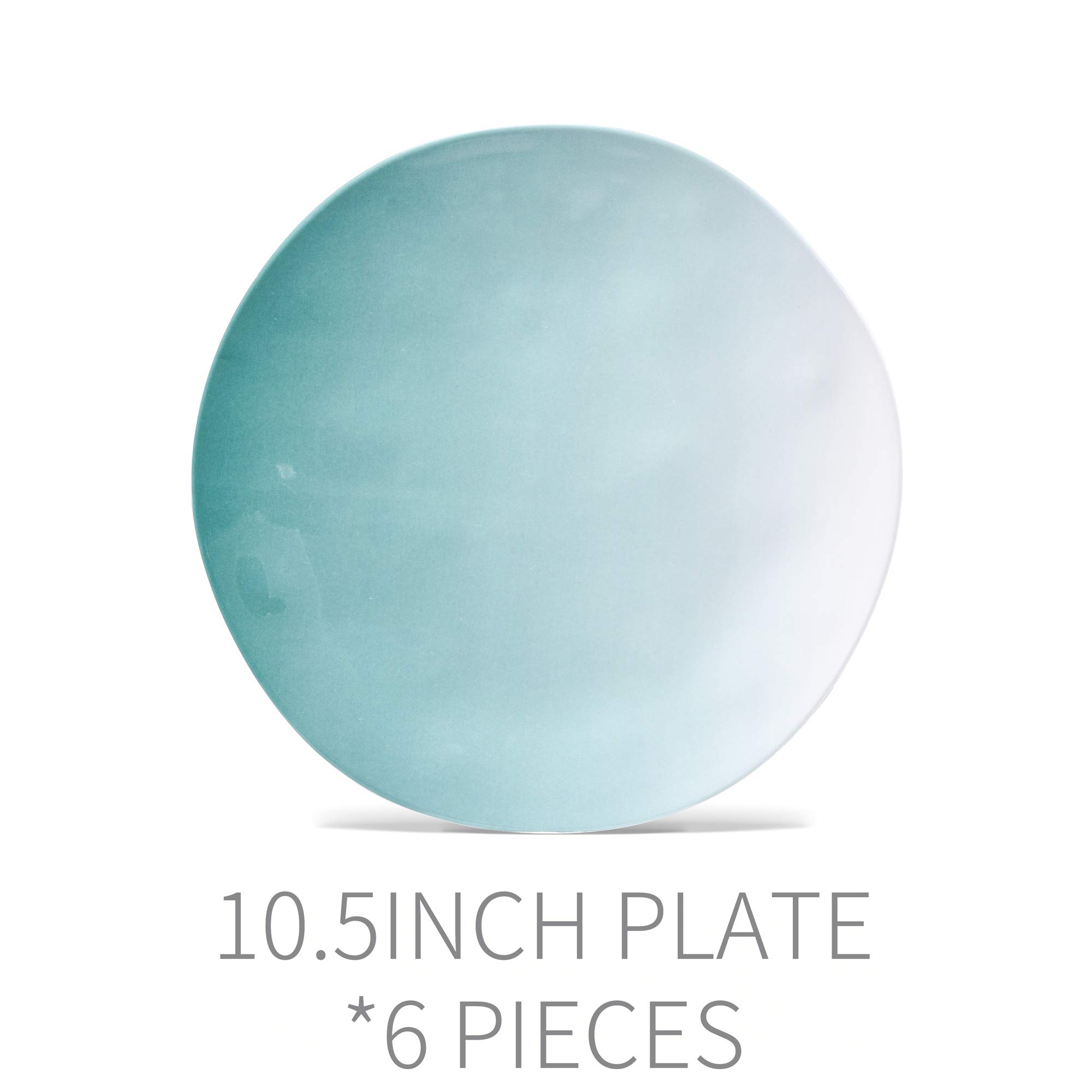 Joviton Home 18-Piece Teal Turquoise Ombre Melamine Dinnerware Sets for 6,Outdoor Plates and Bowls Sets (Turquoise)