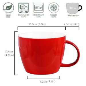 fMSDD Red XL Porcelain Coffee Mug 30 Ounce, Wide Cup with Handle for Office & Home for Coffee, Tea, Cocoa, Milk, Soup or Water, Nice Gift Matching to Kitchen, Table, or Dinner Sets