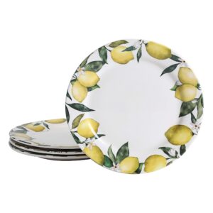 bico lemon dreams 11 inch dinner plates, set of 4, for pasta, salad, maincourse, microwave & dishwasher safe