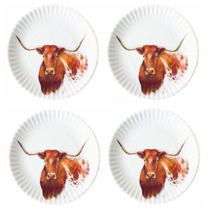 Western Longhorn Steer 9" Melamine Plates, Set of 4