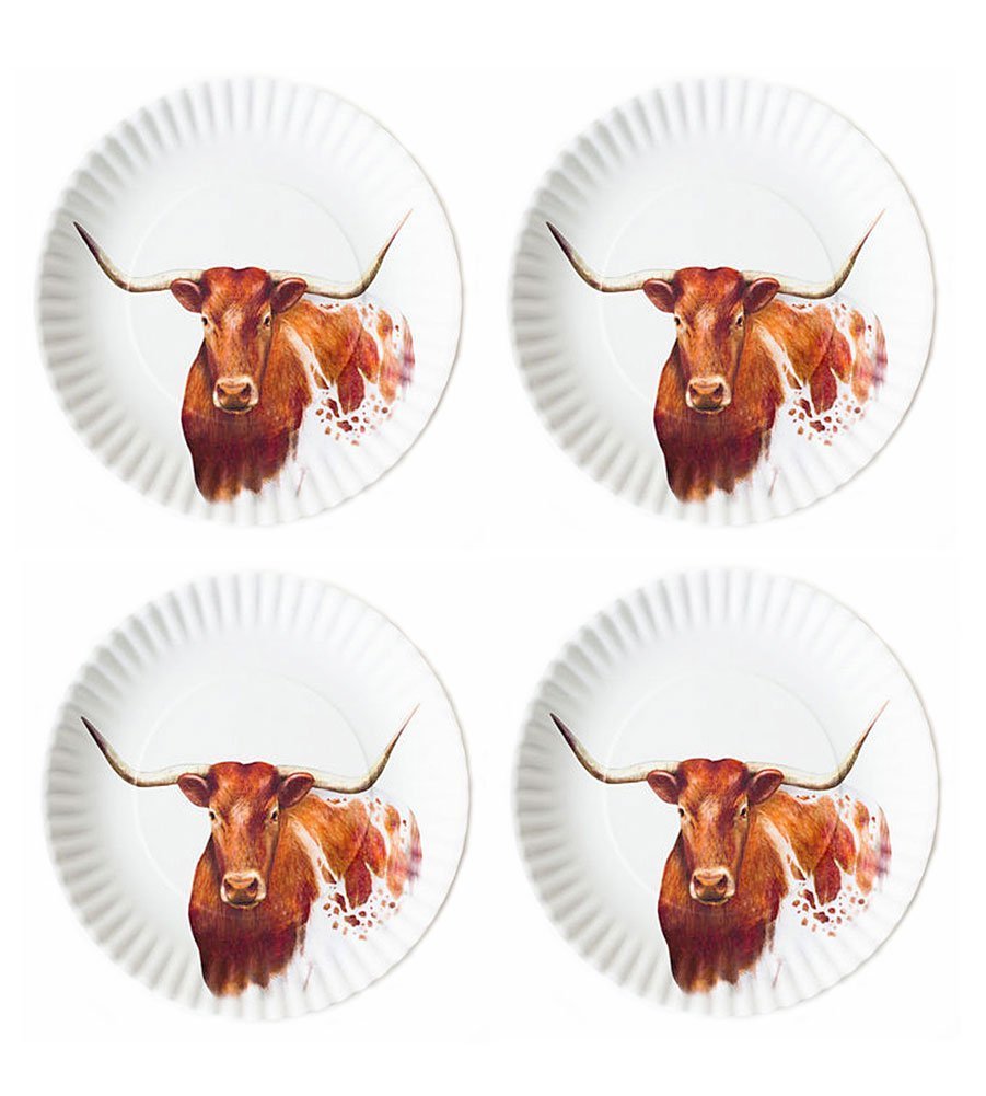 Western Longhorn Steer 9" Melamine Plates, Set of 4