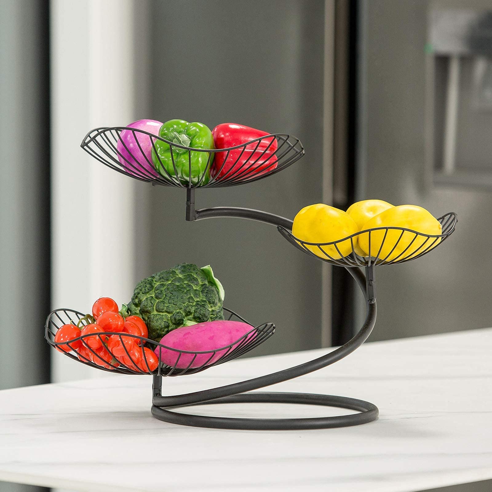 mossFlos 3-Tier Fruit Basket Holder, Decorative Fruit Bowls Stand, Easy Installation