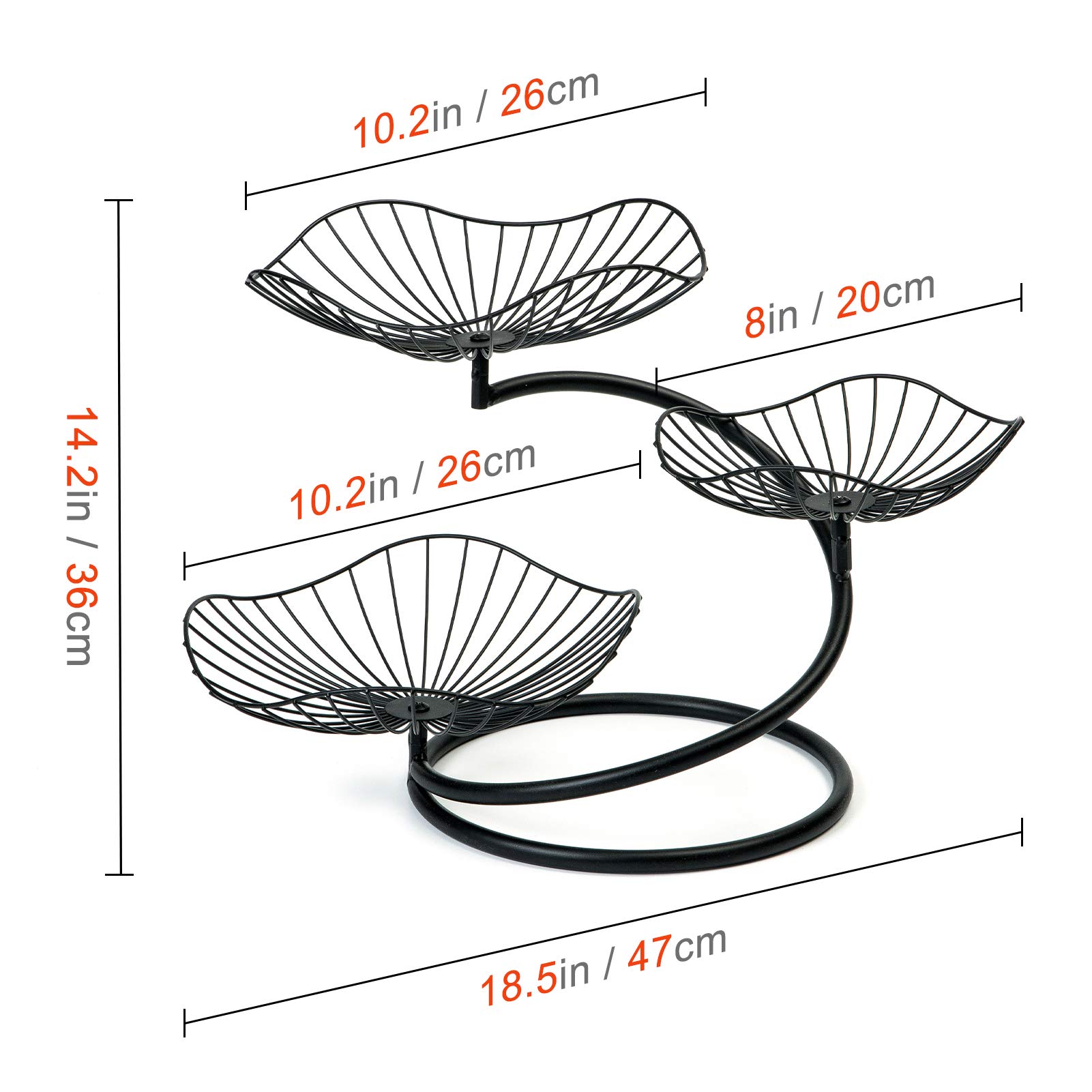 mossFlos 3-Tier Fruit Basket Holder, Decorative Fruit Bowls Stand, Easy Installation