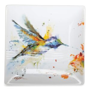 Dean Crouser Hummingbird Watercolor Blue On White 7 x 7 Glossy Stoneware Snack Plate