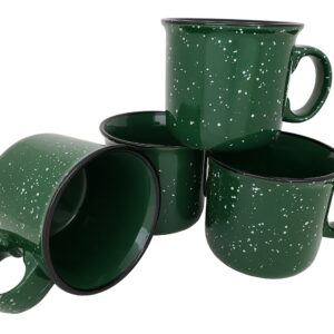 Essential Drinkware 14oz Ceramic Campfire Coffee Mug (Set of 4), Green with Speckled Finish - Durable Thick Walled Camping Style Cup for Outdoors or Home