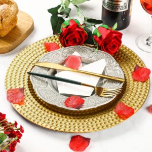 18 Pcs Round Charger Plates 13 inch Decorative Plastic Chargers for Dinner Plates Reusable Elegant Serving Plate with Hammered Edge for Wedding Dinner Party Event Dining Table Decoration (Gold)