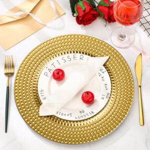 18 Pcs Round Charger Plates 13 inch Decorative Plastic Chargers for Dinner Plates Reusable Elegant Serving Plate with Hammered Edge for Wedding Dinner Party Event Dining Table Decoration (Gold)