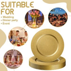 18 Pcs Round Charger Plates 13 inch Decorative Plastic Chargers for Dinner Plates Reusable Elegant Serving Plate with Hammered Edge for Wedding Dinner Party Event Dining Table Decoration (Gold)