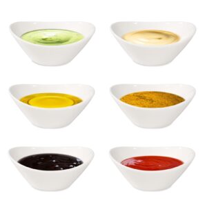 cnyiyeci soy sauce dish set of 6, ceramic dipping bowls set 3oz white mini porcelain seasoning dip sauce dishes for tomato sauce, soy, bbq sauce 3.8 inch