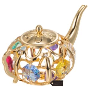 Matashi 24K Gold Plated Highly Polished Teapot Ornament with Crystals Tabletop Showpiece - Great Gift for Valentine's Day Birthday Anniversary, Home Decor