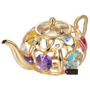 Matashi 24K Gold Plated Highly Polished Teapot Ornament with Crystals Tabletop Showpiece - Great Gift for Valentine's Day Birthday Anniversary, Home Decor