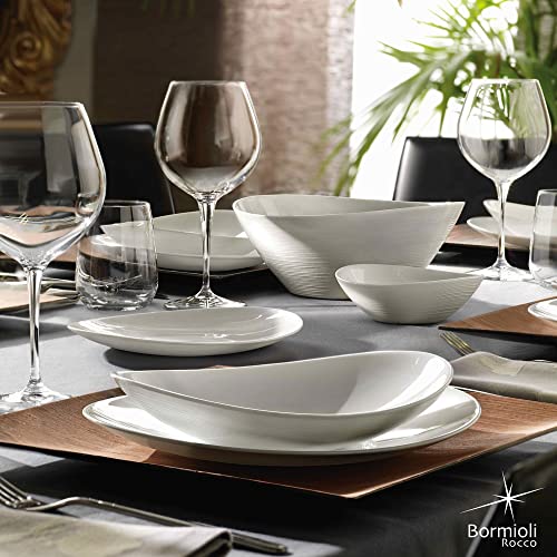 Bormioli Rocco Prometeo 18 Piece Dinnerware, Sets For 6, Tempered Opal Glass, Clean White, Curved Design With External Textures, Dishwasher & Microwave Safe.