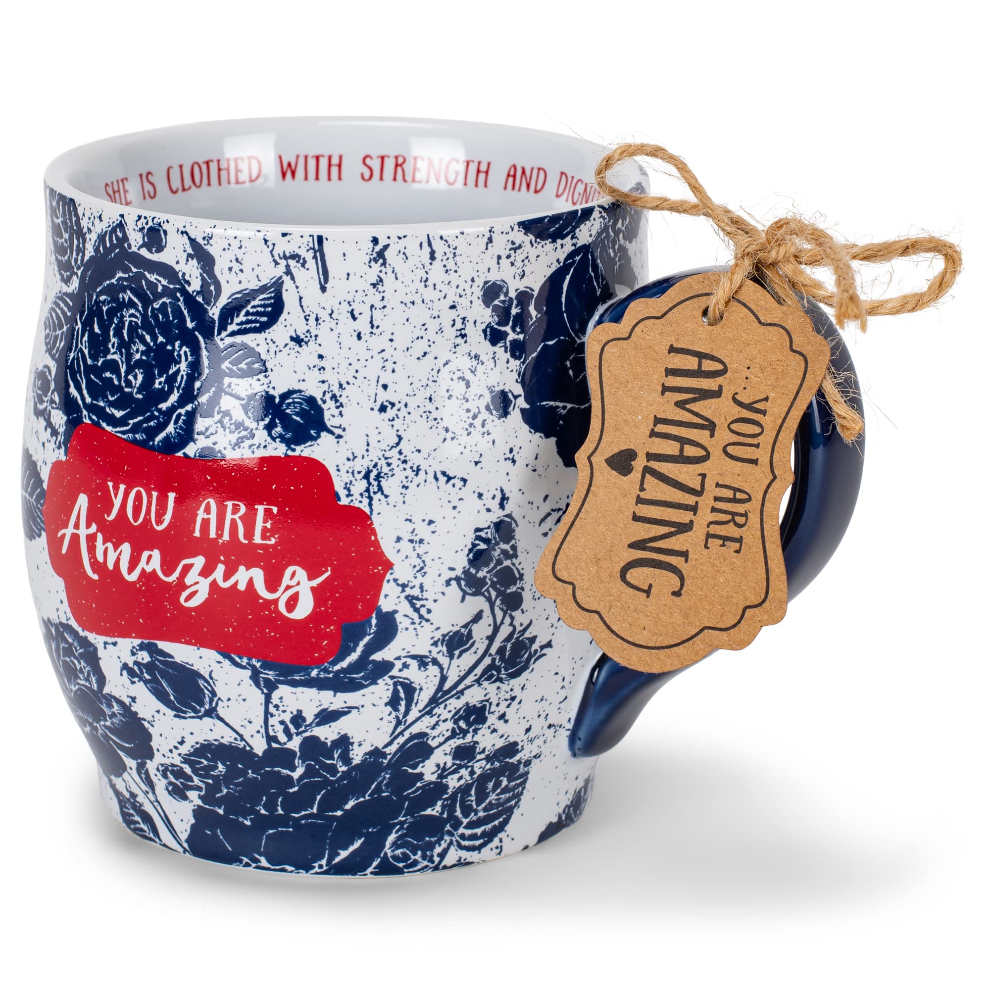 Lighthouse Christian Products You Are Amazing Midnight Blue Floral 13 Ounce Ceramic Mug