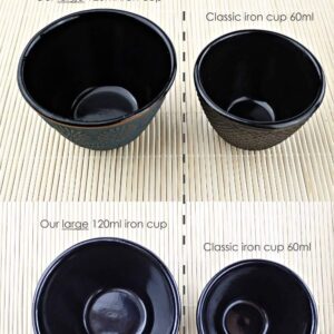 KIYOSHI Luxury 4pc Japanese Tea Cups Set. Black and Silver Cast Iron Tea Cup Set, 2 Tea Cups and Saucers. 4oz Teacup Set For Any Japanese Tea Set or Teapot.