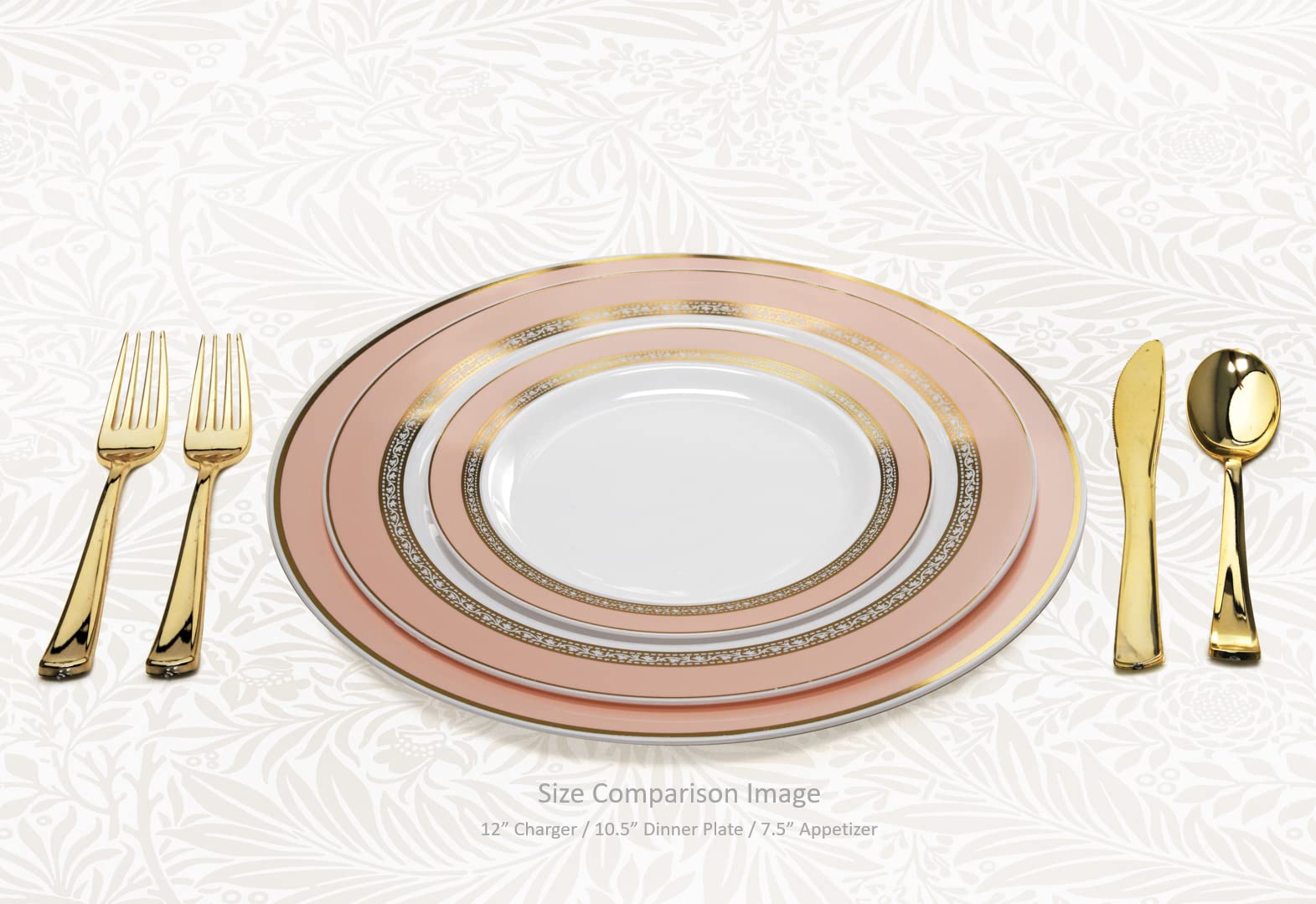 " OCCASIONS " 40 Piece Chargers pack Wedding Party 12'' Disposable Plastic Charger Plates/Chargers (Ritz Blush & Gold)