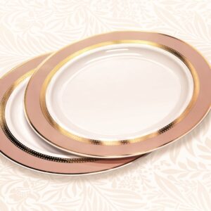 " OCCASIONS " 40 Piece Chargers pack Wedding Party 12'' Disposable Plastic Charger Plates/Chargers (Ritz Blush & Gold)