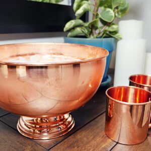 Alchemade 5 Liter 100% Copper Punch Bowl With Stand For Your Copper Kitchenware And Copper Dishware Collection - Perfect For Parties, Everyday Kitchen Use, Or As A Decorative Bowl