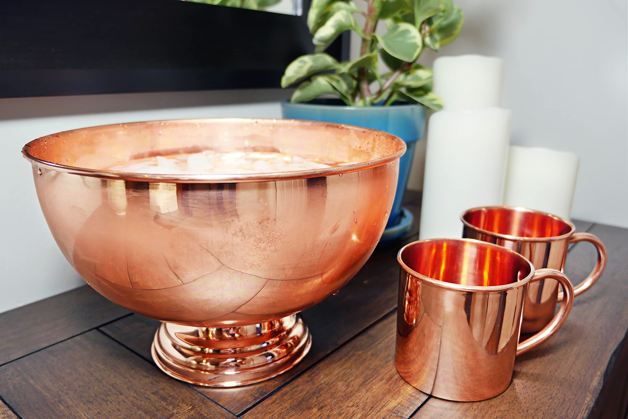 Alchemade 5 Liter 100% Copper Punch Bowl With Stand For Your Copper Kitchenware And Copper Dishware Collection - Perfect For Parties, Everyday Kitchen Use, Or As A Decorative Bowl