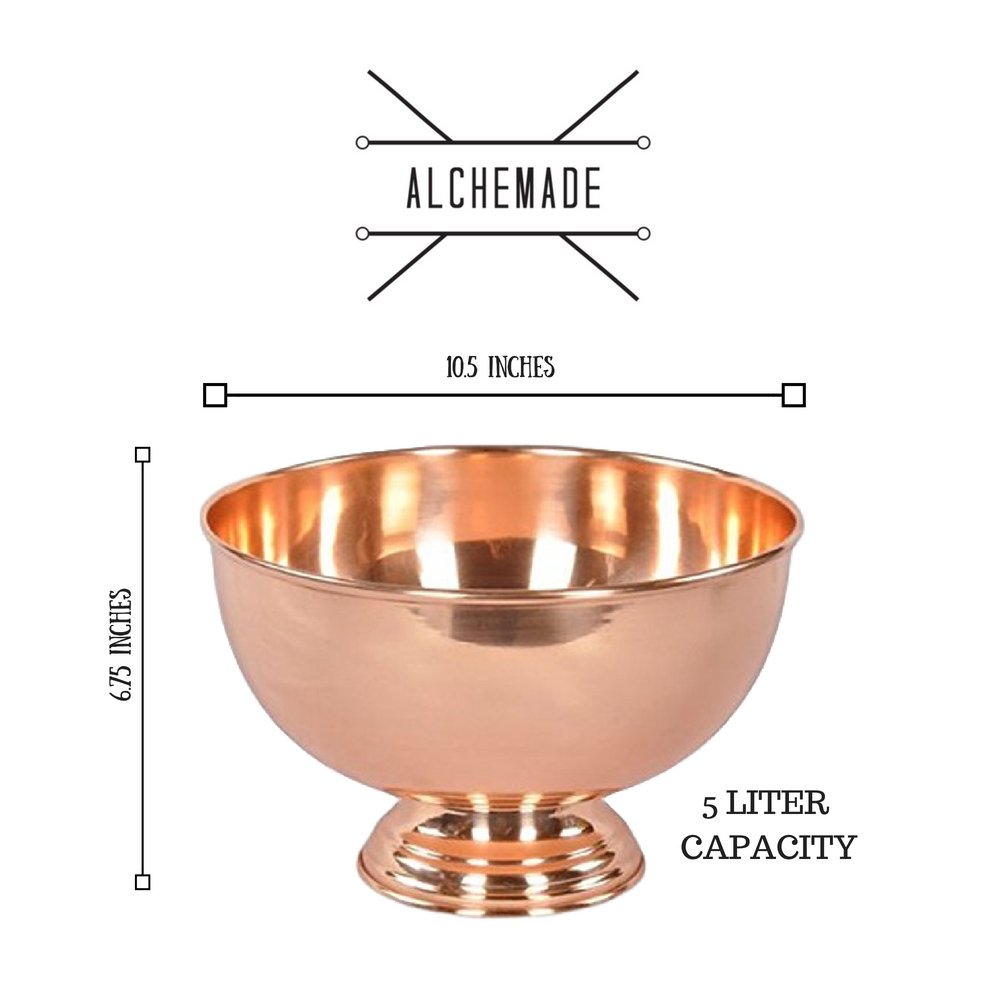 Alchemade 5 Liter 100% Copper Punch Bowl With Stand For Your Copper Kitchenware And Copper Dishware Collection - Perfect For Parties, Everyday Kitchen Use, Or As A Decorative Bowl