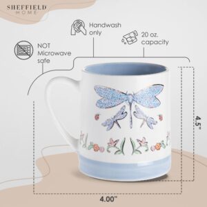 Sheffield Home 20 OZ Large Coffee Mug Set - Set of 2 Coffee Mugs, Large Cups for Tea, Mugs for Latte, and Hot Chocolate (Dragonfly)