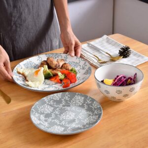 Original Heart 12-Pieces Dinnerware Sets Ceramic Dish Set, Plates and Bowls Sets, Dishes Set for 4, Nonstick Plate Set, Durable Stoneware Plates, Dishes, Soup and Cereal Bowls, Grey, for kitchen