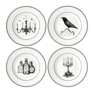 lenox 891431 vintage halloween 4-piece dessert plate set, halloween decorations