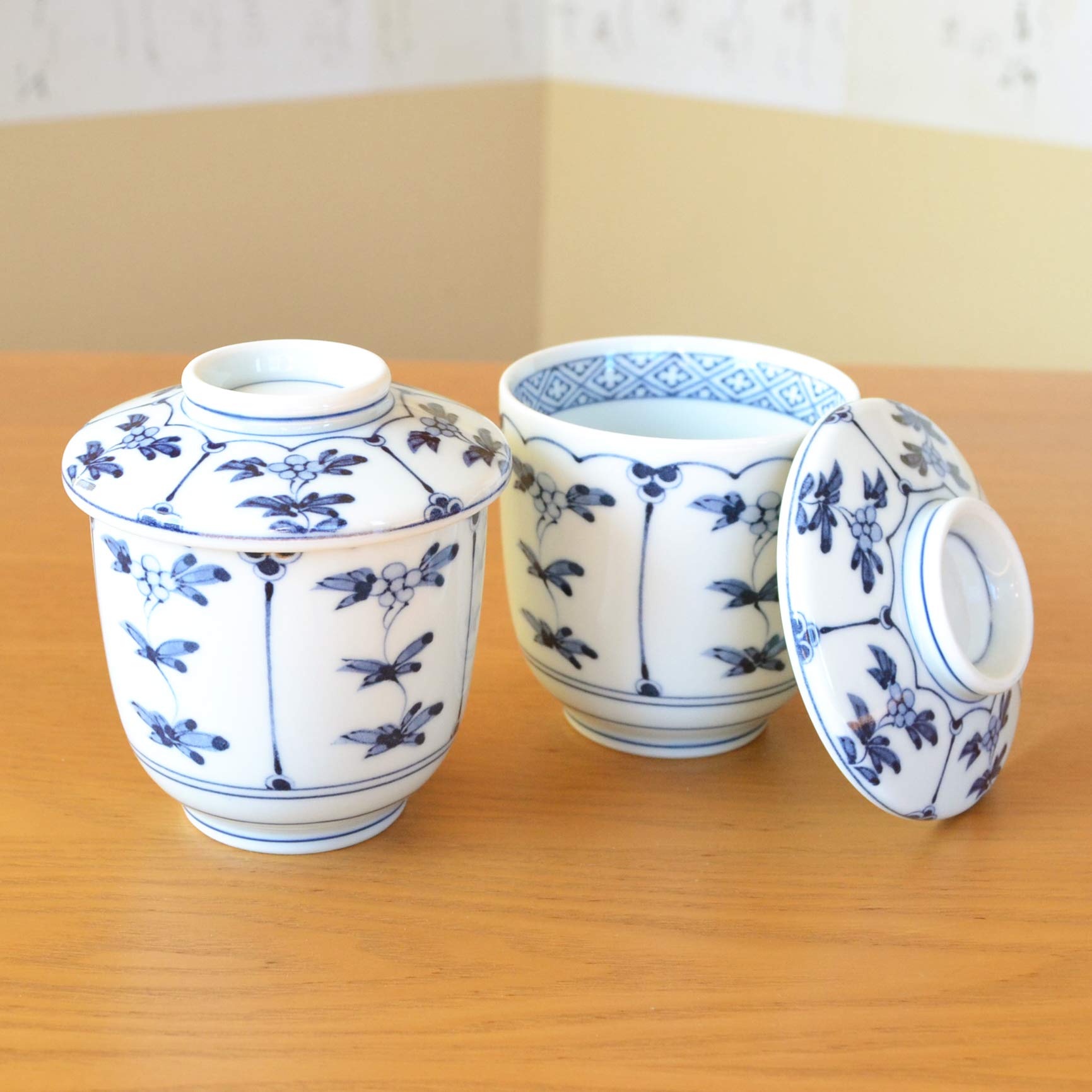 有田焼やきもの市場 Chawanmushi Cups with Lids Set of 2 Japanese Chawan Mushi Arita Imari ware Made in Japan Wari-Souka