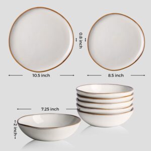 AmorArc Ceramic Dinnerware set, Service for 6 (18pcs), Stoneware Plates and Bowls Set,Highly Chip and Crack Resistant | Dishwasher & Microwave Safe,Ivory-Rustic Style