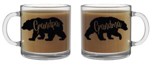 grandma bear, grandpa bear mugs - grandparents gift set - 13oz glass coffee mug couples sets - funny his and her gifts - husband and wife or nana and papa anniversary presents - by cbt mugs