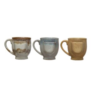 creative co-op stoneware tea bag holder, set of 3 colors, reactive glaze mug, multi