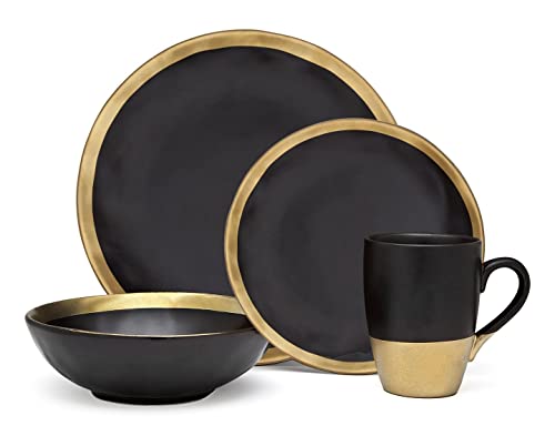 Godinger Silver Art 4-piece Golden Onyx Porcelain Gold And Black Dining Dinner Dinnerware Dinner Set