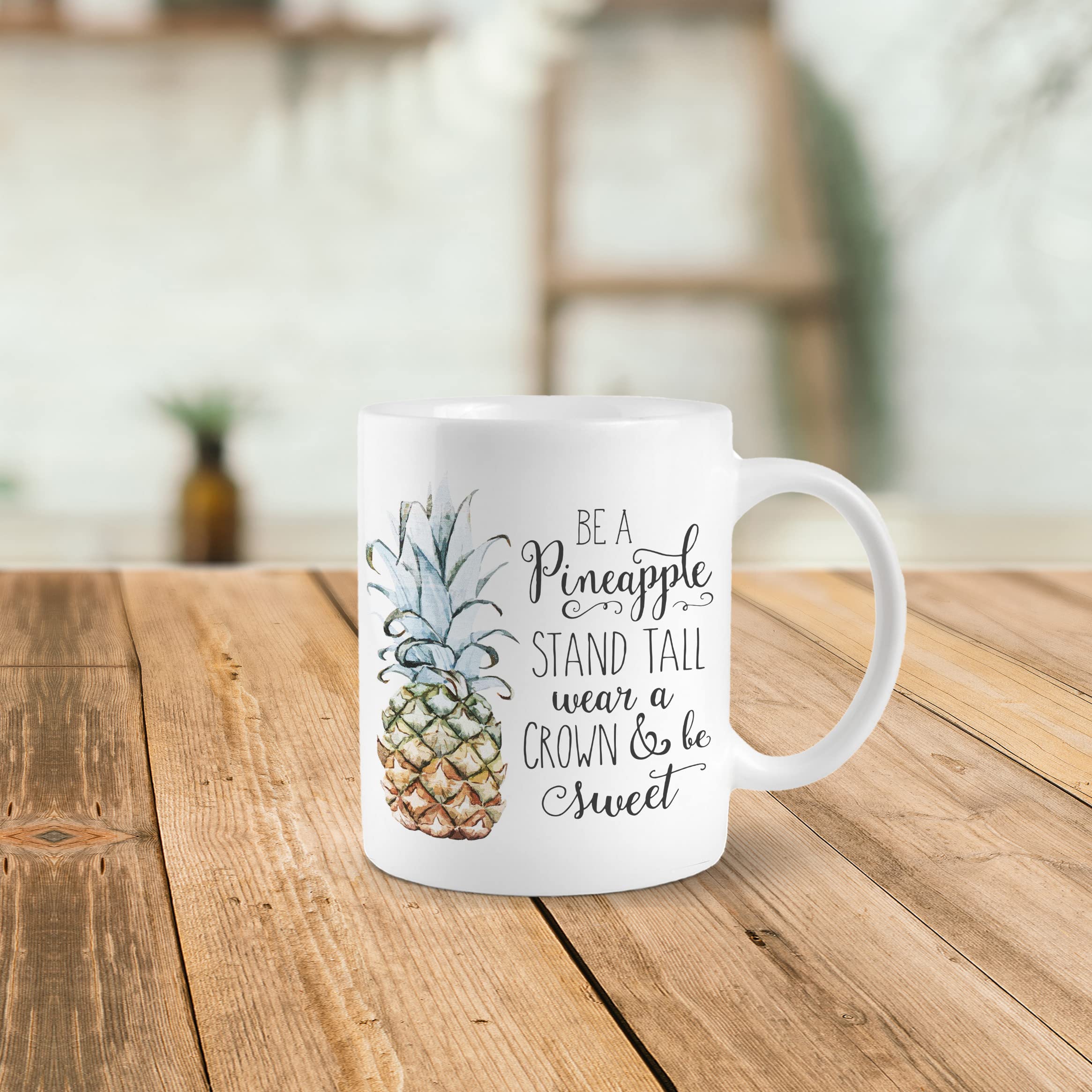 PUHEI Inspirational Quote Be A Pineapple Stand Tall Wear A Crown & Be Sweet 11 Ounces Ceramic Mug Cup, Summer Pineapple Coffee Tea Mug Cup, Home Girls Room Office Decor, Gifts for Daughter Girls