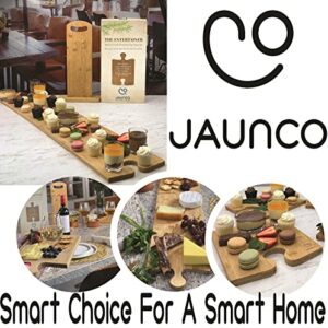 JAUNCO Bamboo Cheese Board Set of 4 | Large Charcuterie Boards | Unique Puzzle Design with Stand | Serving Platters and Trays for Parties | Cheeseboard Charcuterie Board Set | Wine Accessories